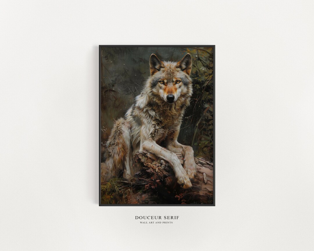 Gray Wolf Oil Painting, Gray Wolf Wall Art, Majestic Gray Wolf Poster, Minimalist Gray Wolf ...