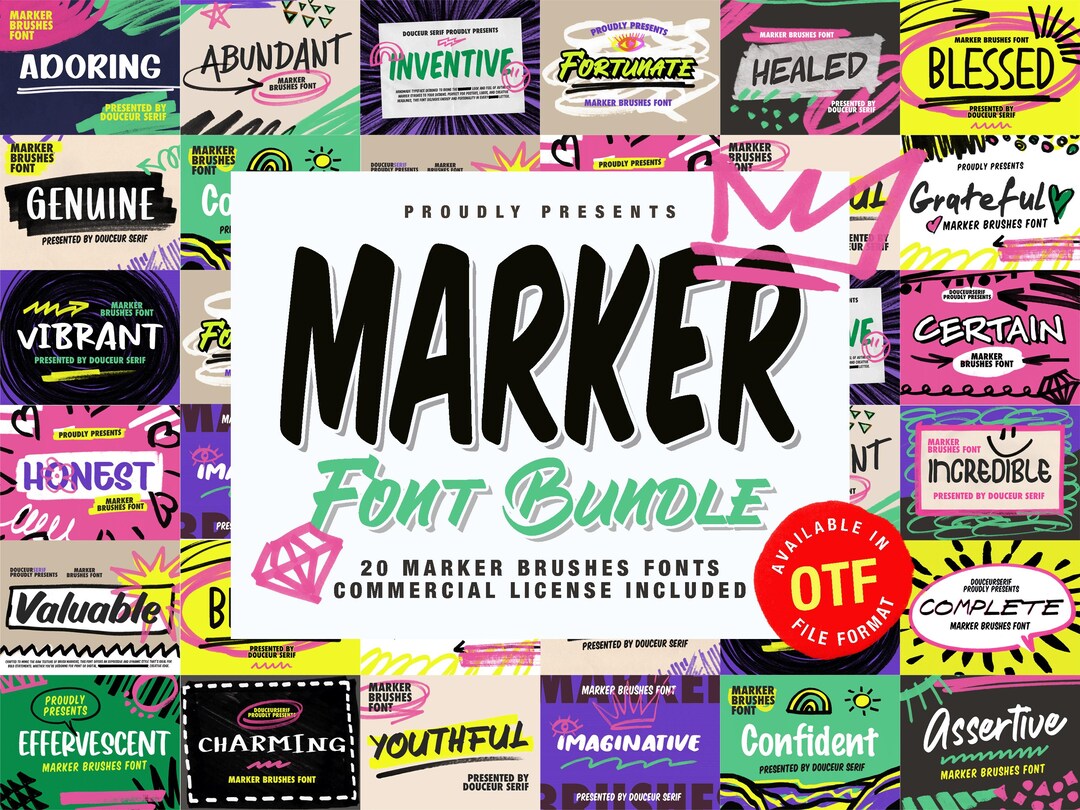Bold Marker Font Bundle, Bold Black Sharpie Pen, Display, Handwritten ...