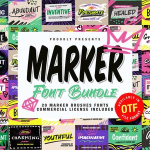 Bold Marker Font Bundle, Bold Black Sharpie Pen, Display, Handwritten ...
