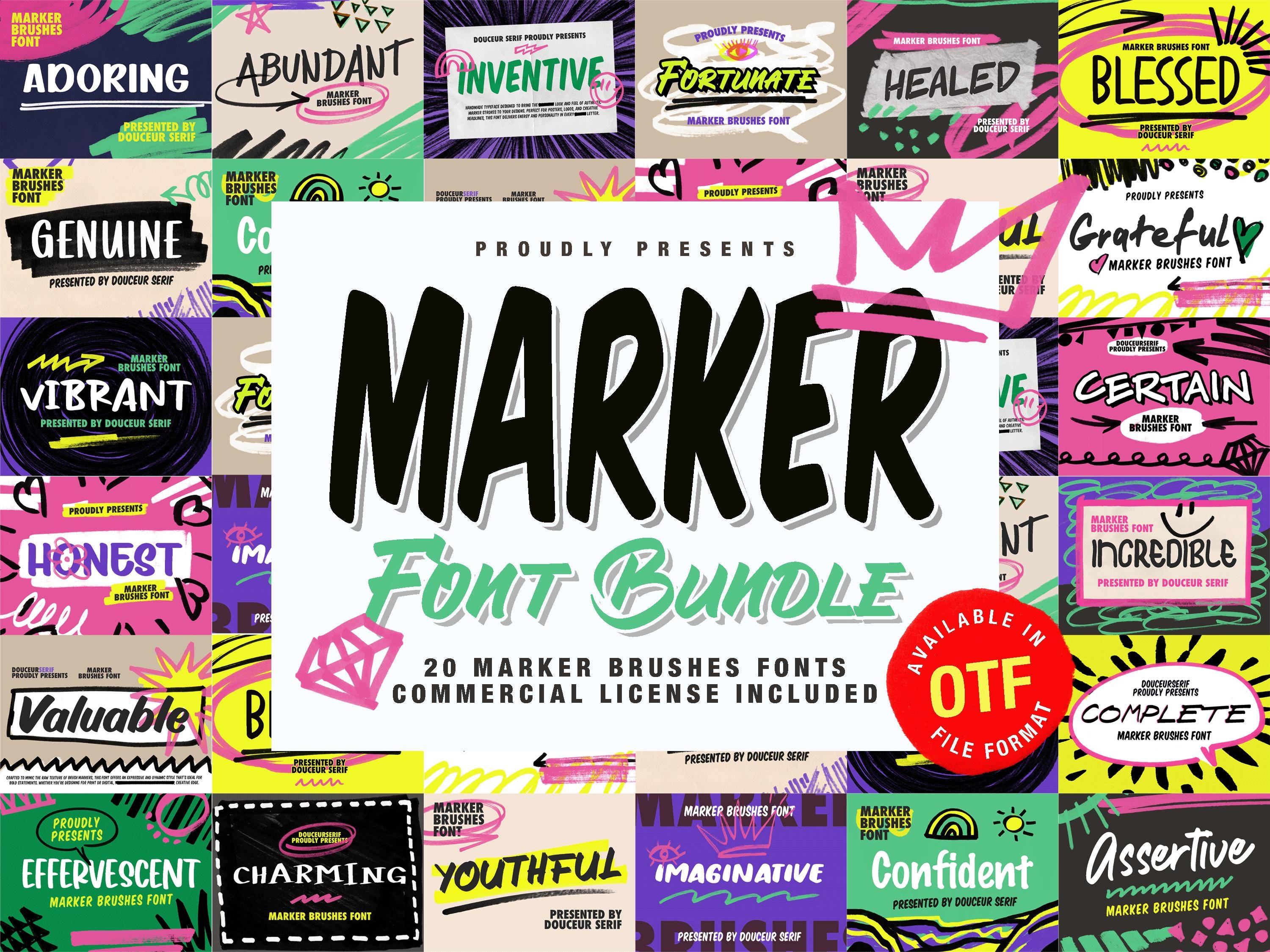 Bold Marker Font Bundle, Bold Black Sharpie Pen, Display, Handwritten, Sans Serif, Cursive ...