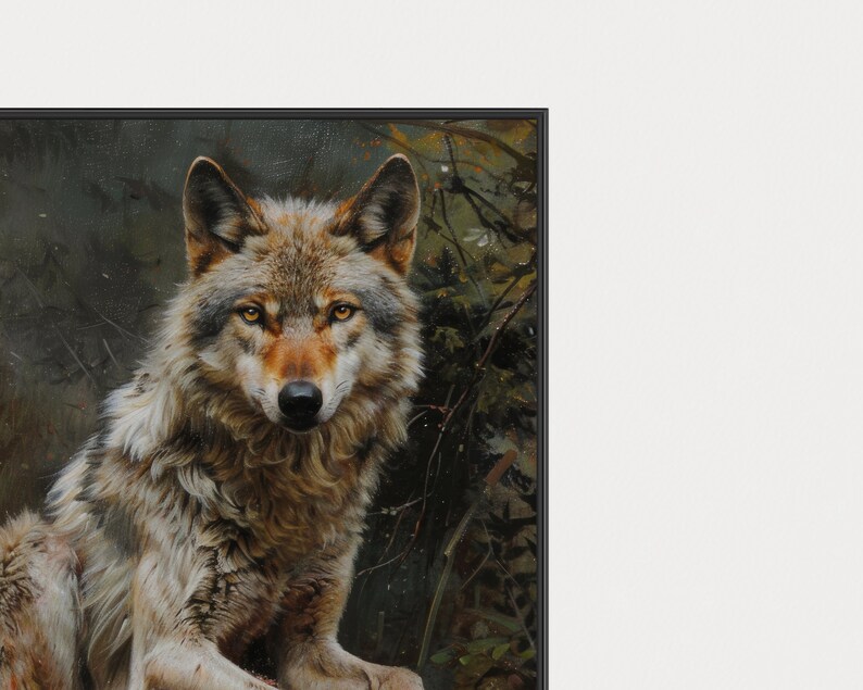 Gray Wolf Oil Painting, Gray Wolf Wall Art, Majestic Gray Wolf Poster, Minimalist Gray Wolf ...