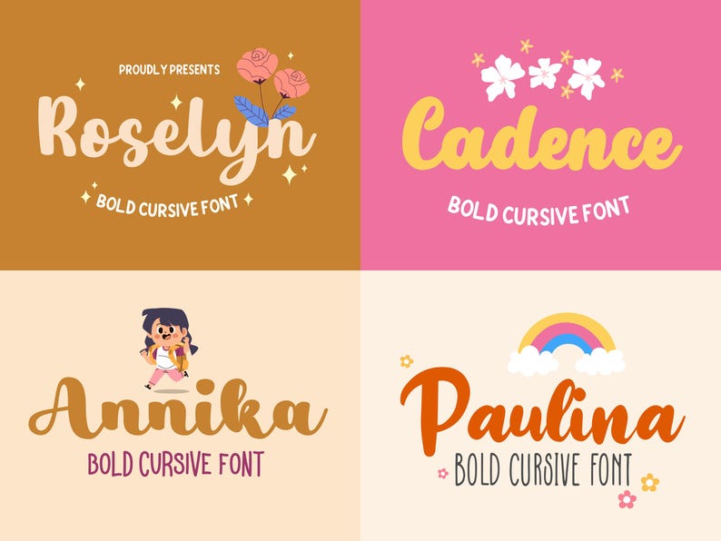Bold Cursive Font Bundle, Bubbly Bold Cursive Fonts, Modern Logo Fonts ...