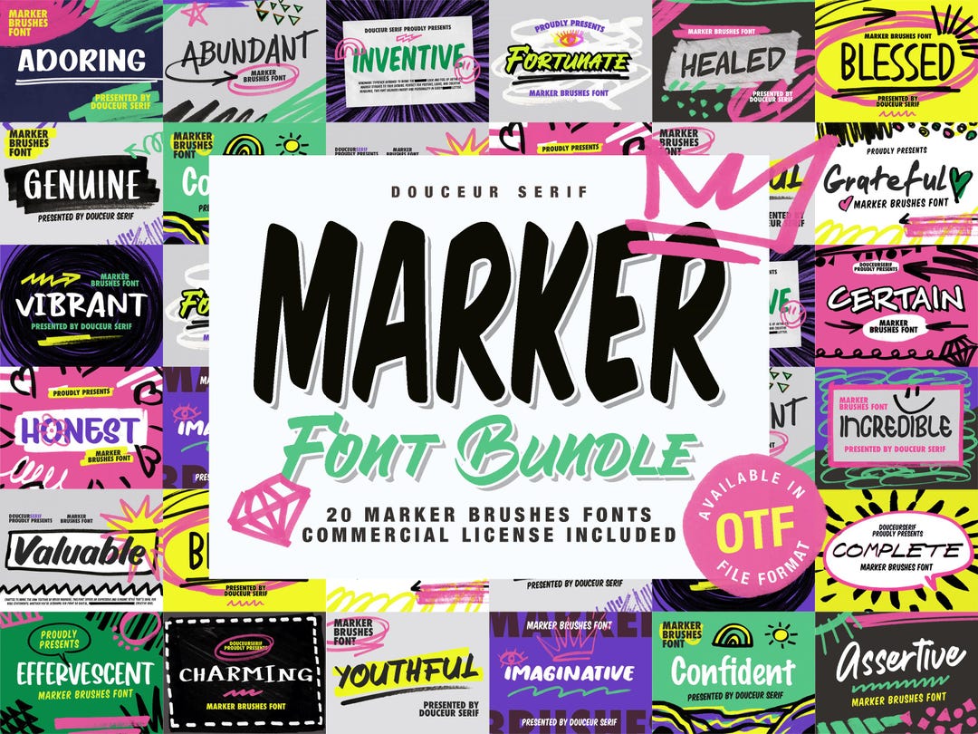 Bold Marker Font Bundle, Bold Black Sharpie Pen, Display, Handwritten ...