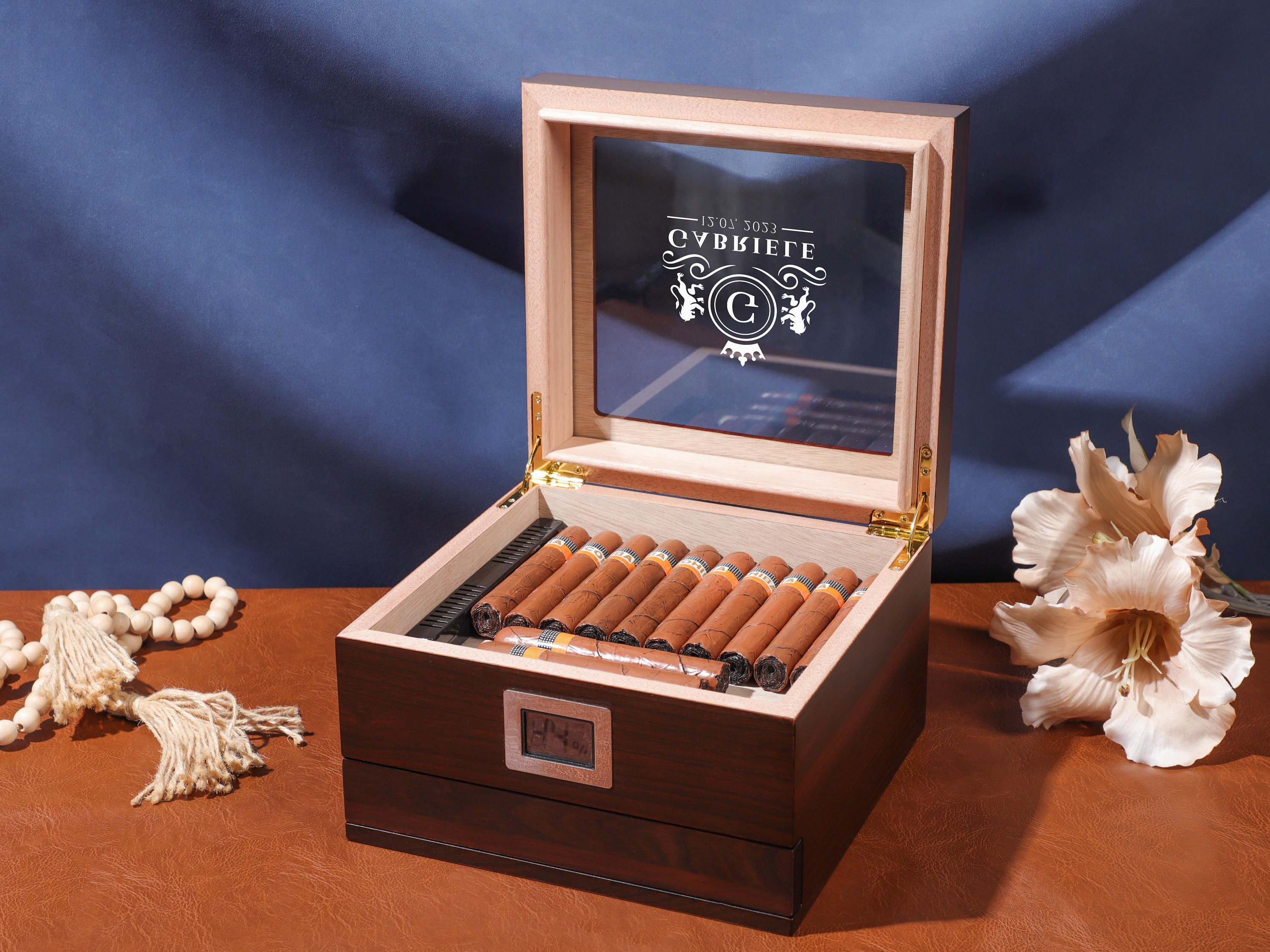Personalized Glass Top Humidor Cigar Box, Wooden Cigar Case With ...