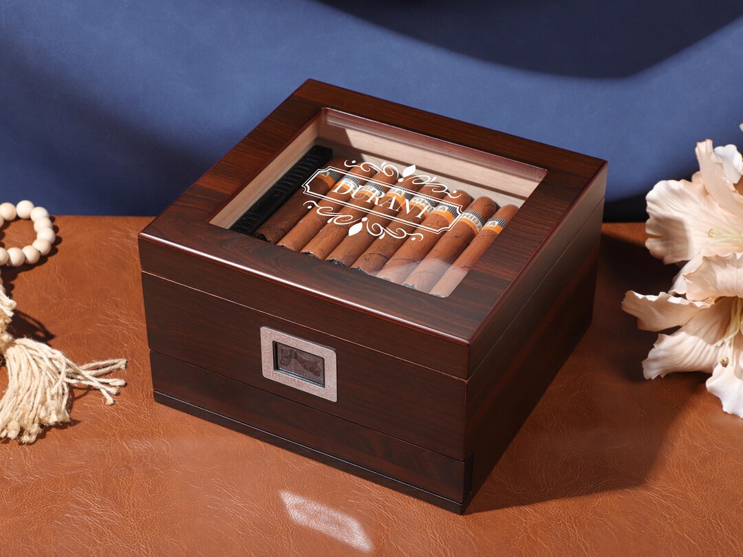 Glass Top Humidor Cigar Box, Personalized Cigar Box With Front Digital ...