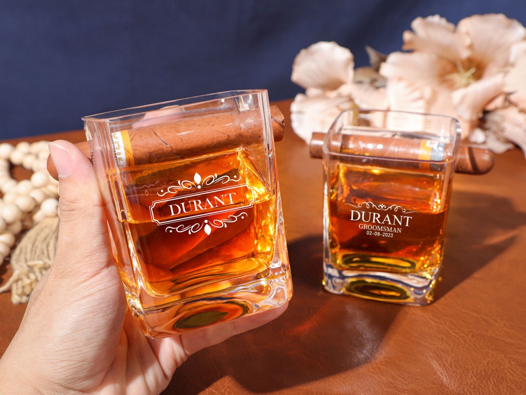 Whiskey Cigar Glass, Personalized Cigar Holder Glass, Wedding Party ...