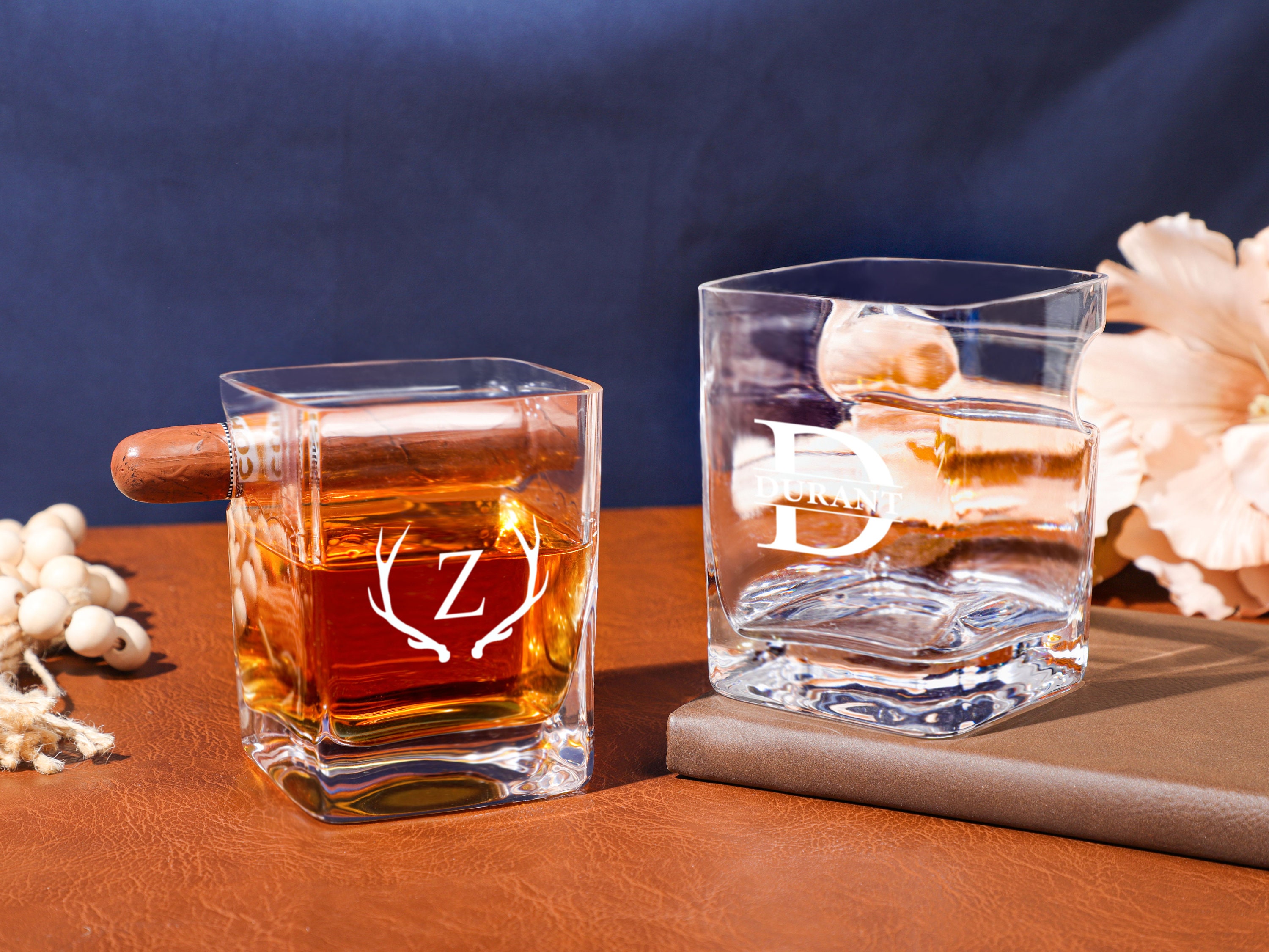 Whiskey Cigar Glass, Personalized Cigar Holder Glass, Wedding Party ...