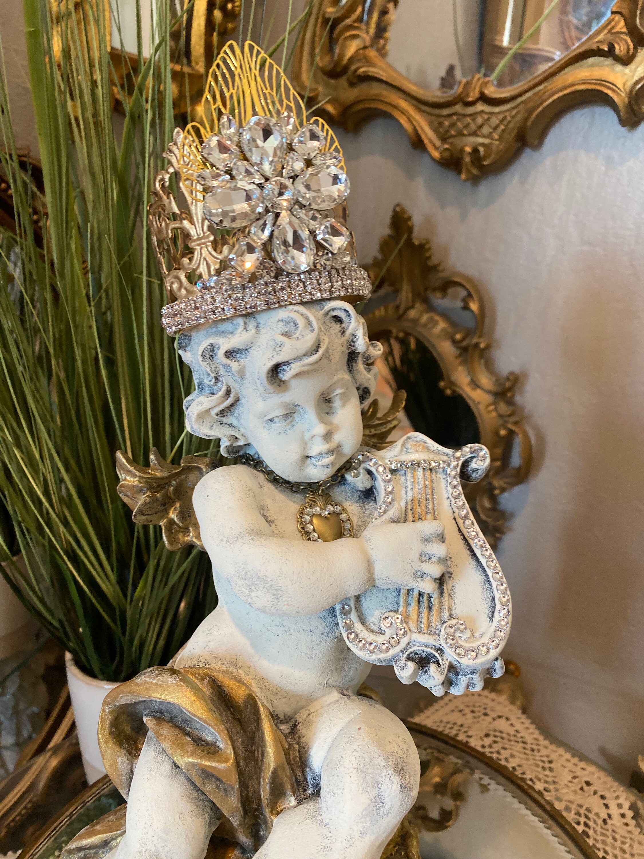 Cherub Crowned With Instrument French Country - Etsy