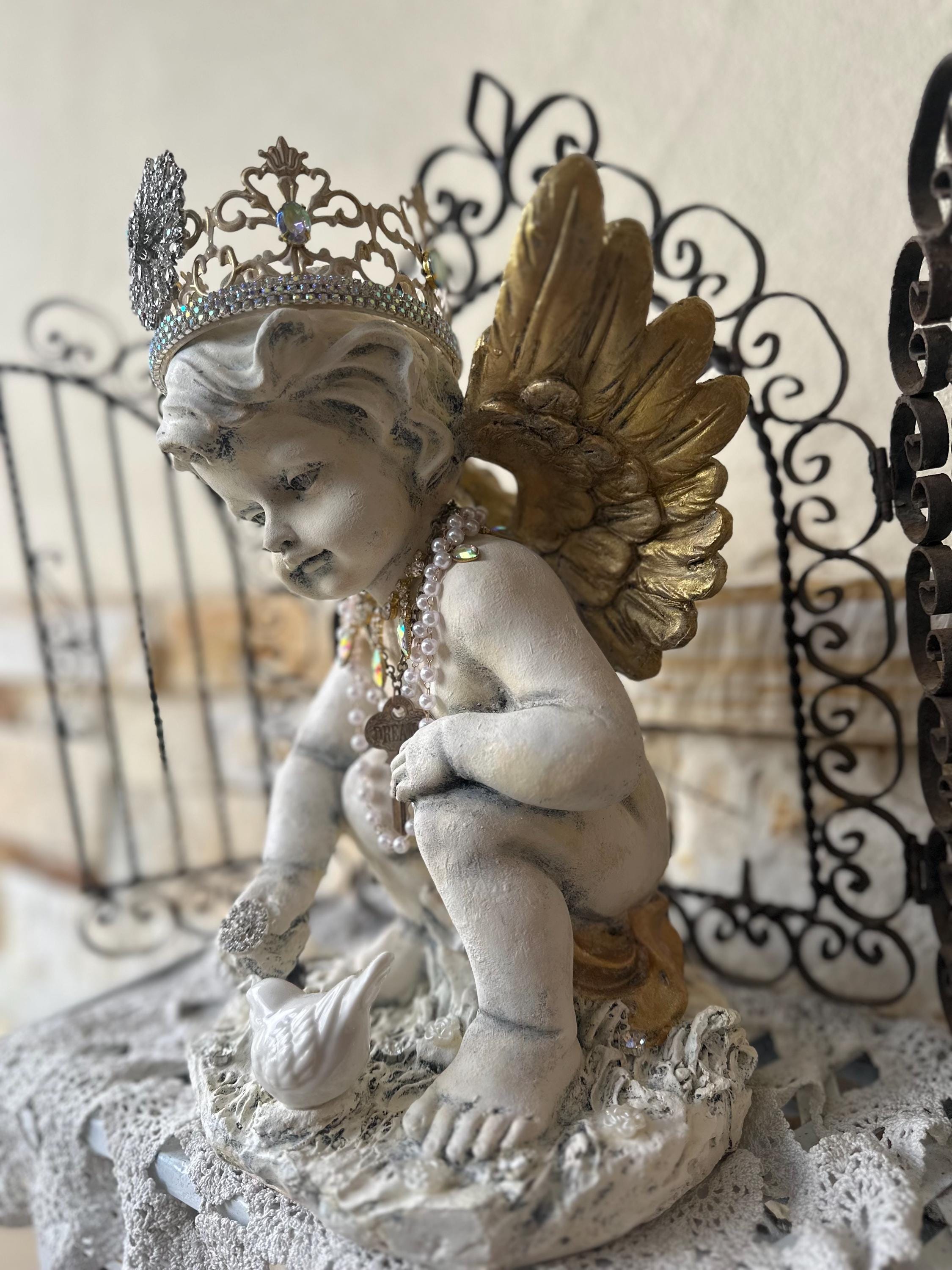 Cherub With Roses Statue Shabby Chic Glamour French Angel Crowned ...