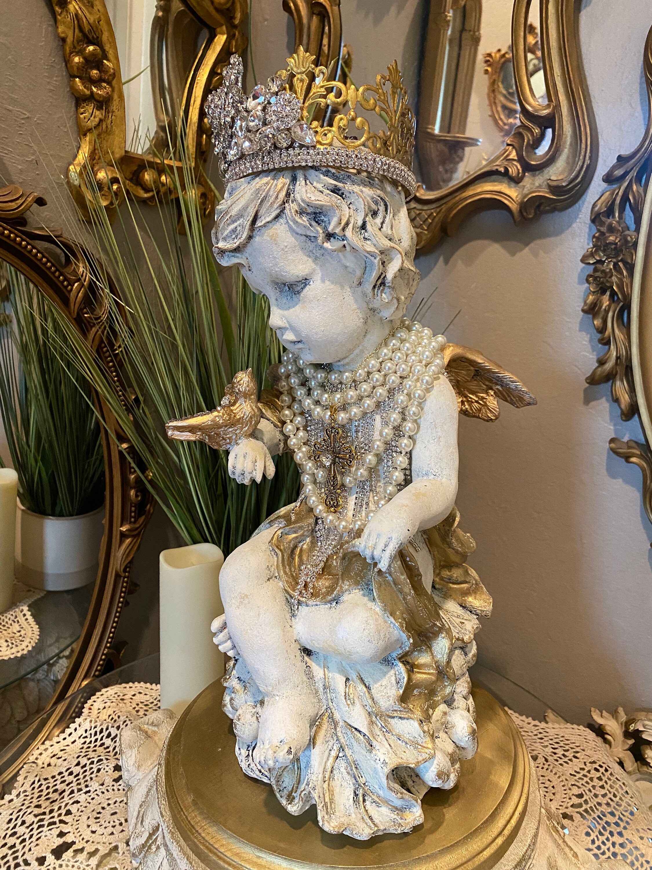 Angelic Cherub With Bird Statue Shabby Chic Glamour French Angel ...