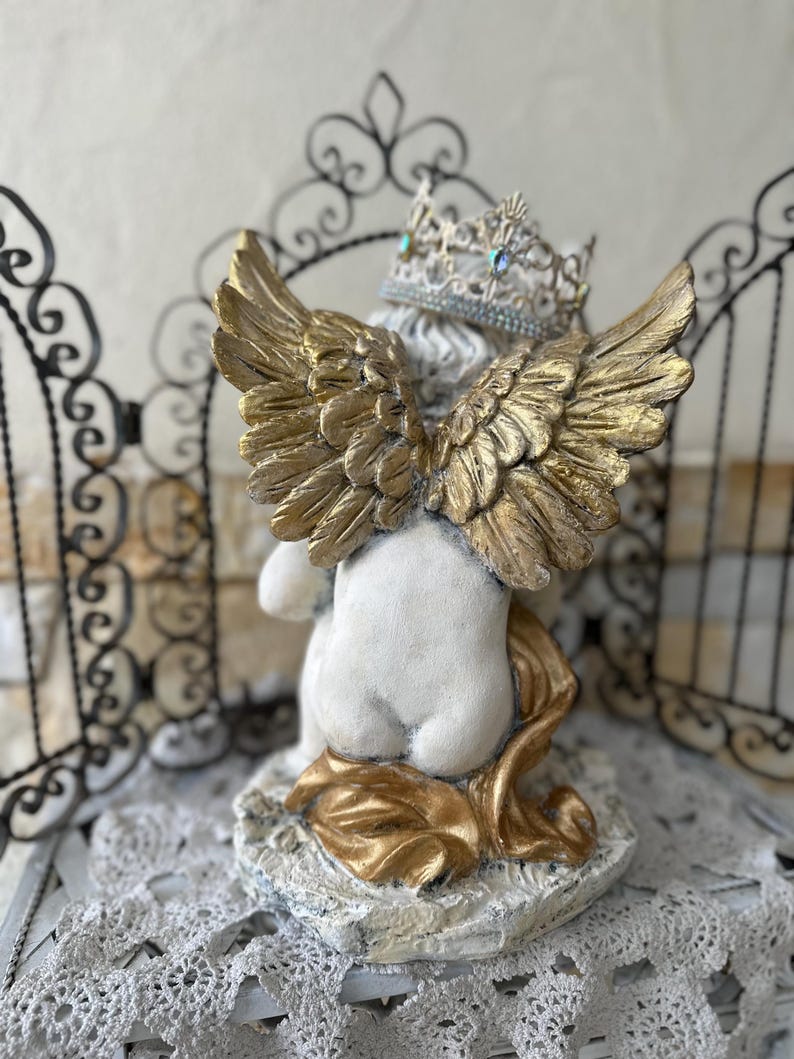 Cherub With Roses Statue Shabby Chic Glamour French Angel Crowned ...