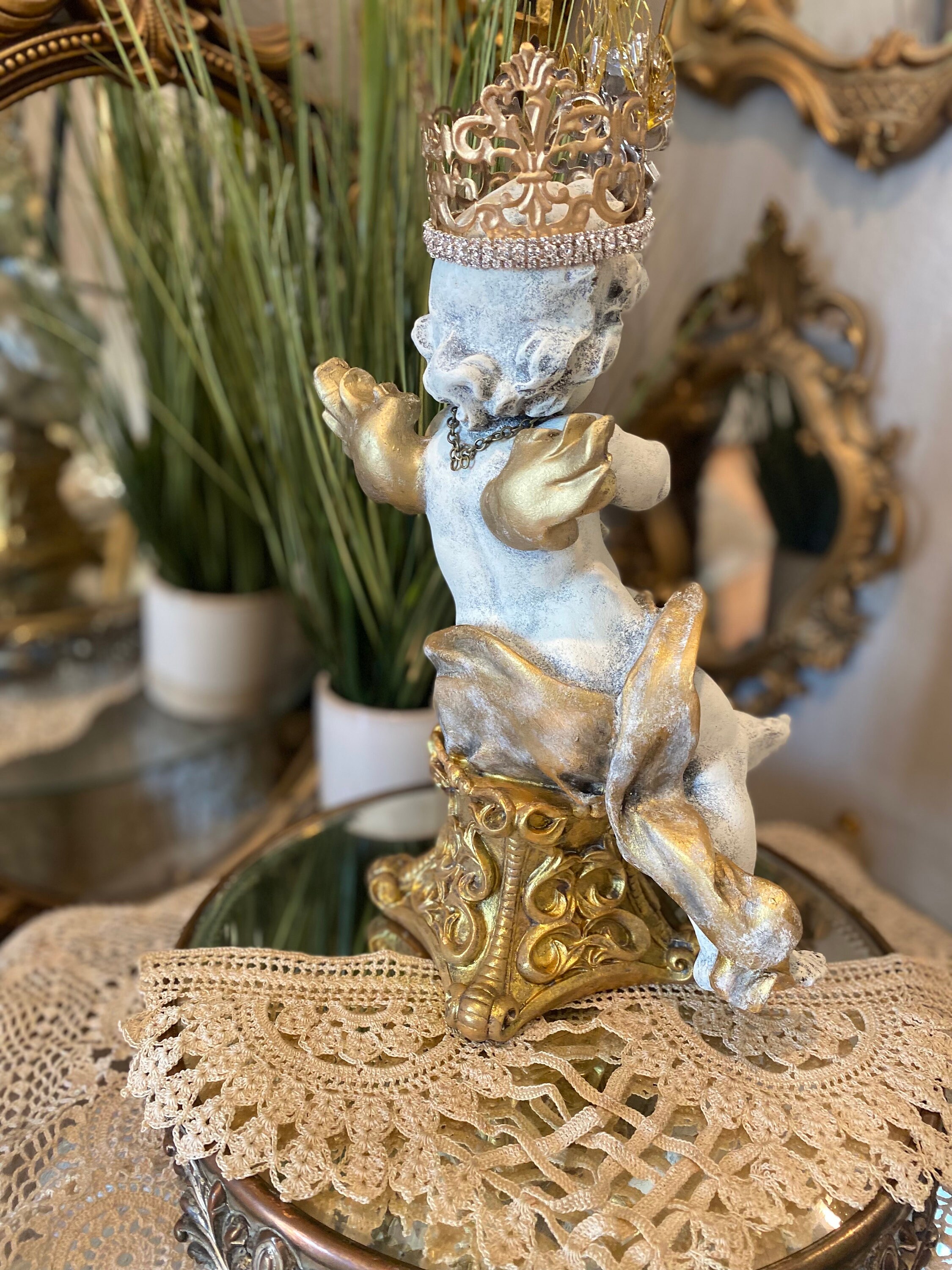 Cherub Crowned With Instrument French Country - Etsy