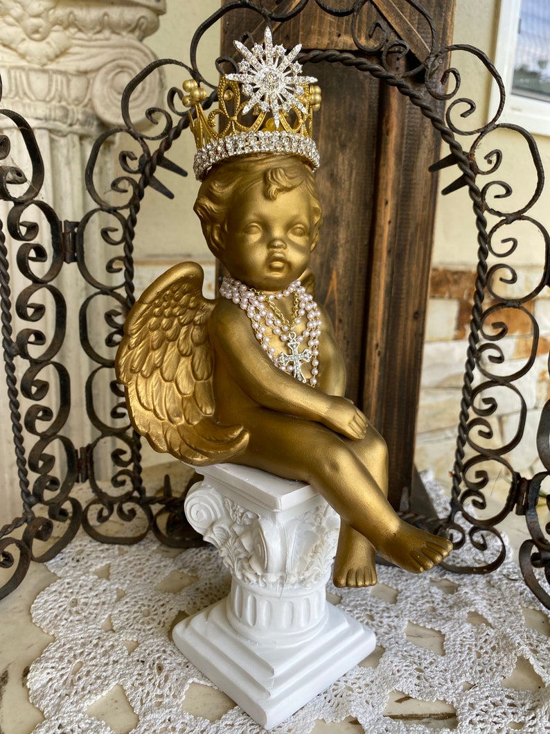 Gold Cherub Sitting on Column Stand - Etsy
