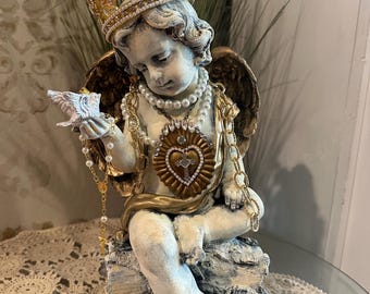 Angelic Cherub With Bird Statue Shabby Chic Glamour French Angel ...