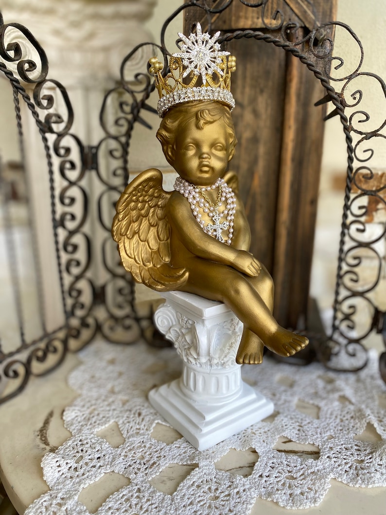 Gold Cherub Sitting on Column Stand - Etsy