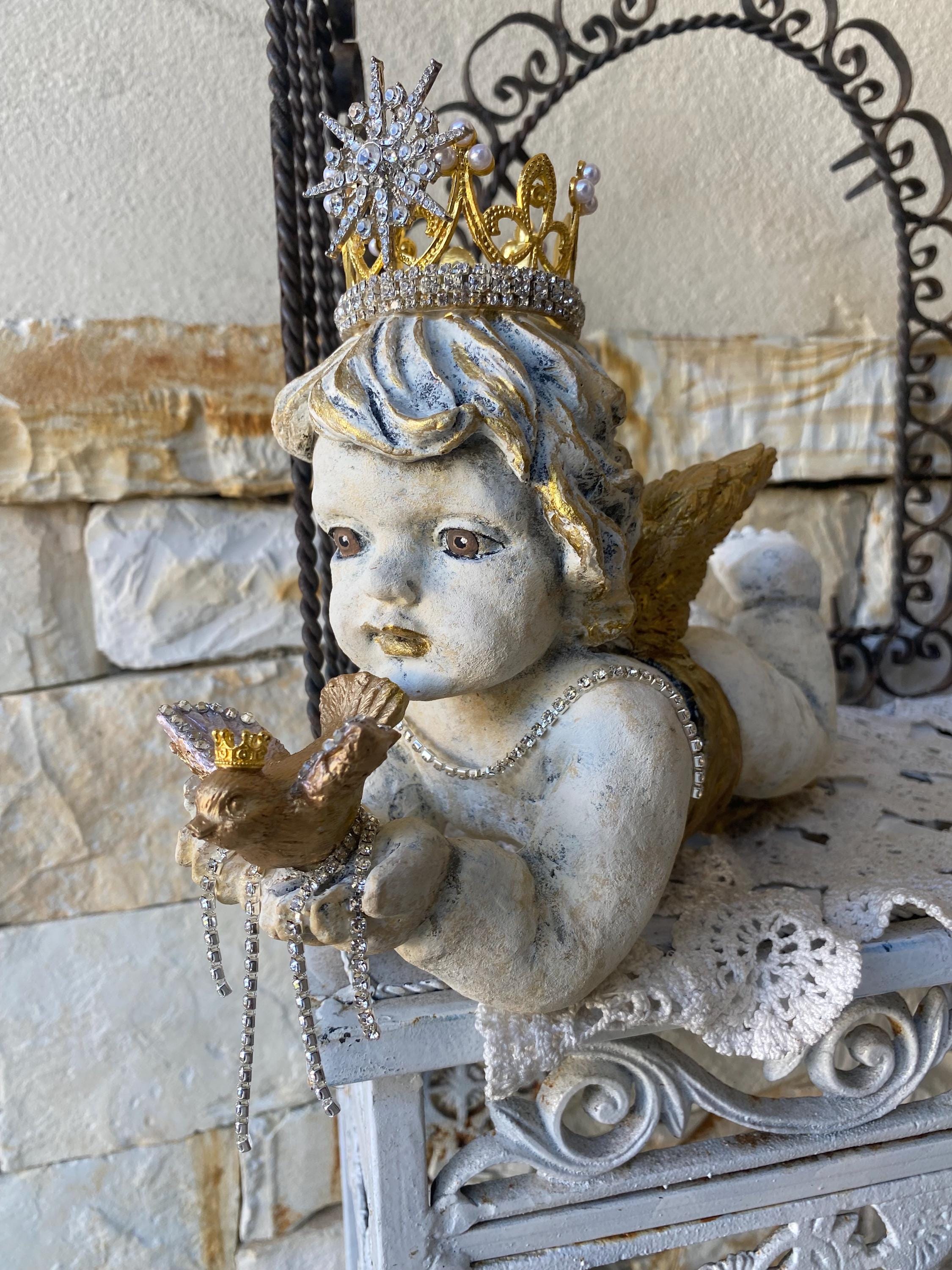 Cherub Crowned Flying With Bird - Etsy
