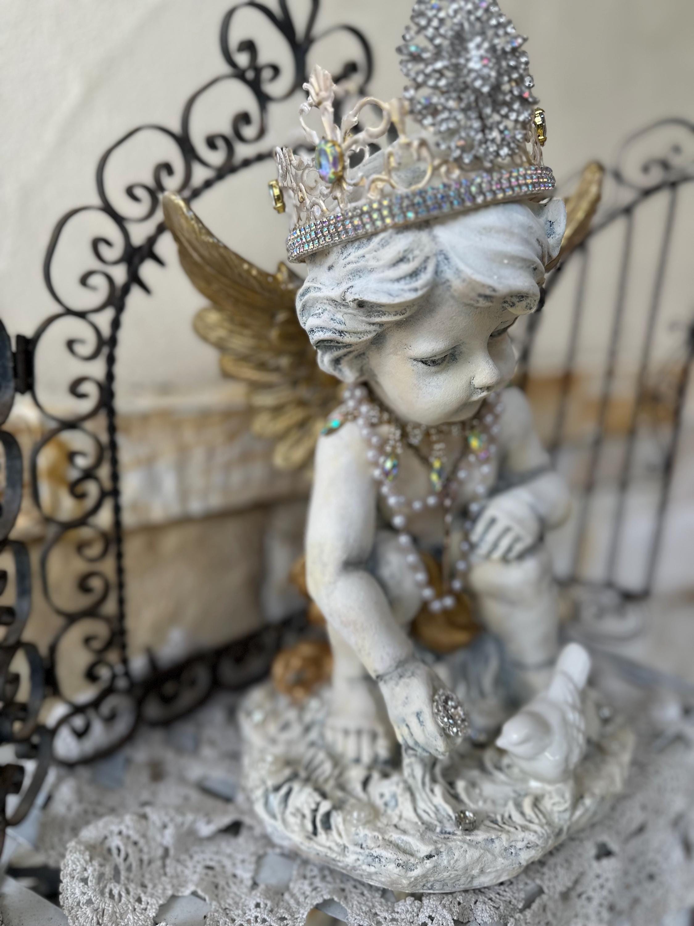Cherub With Roses Statue Shabby Chic Glamour French Angel Crowned ...