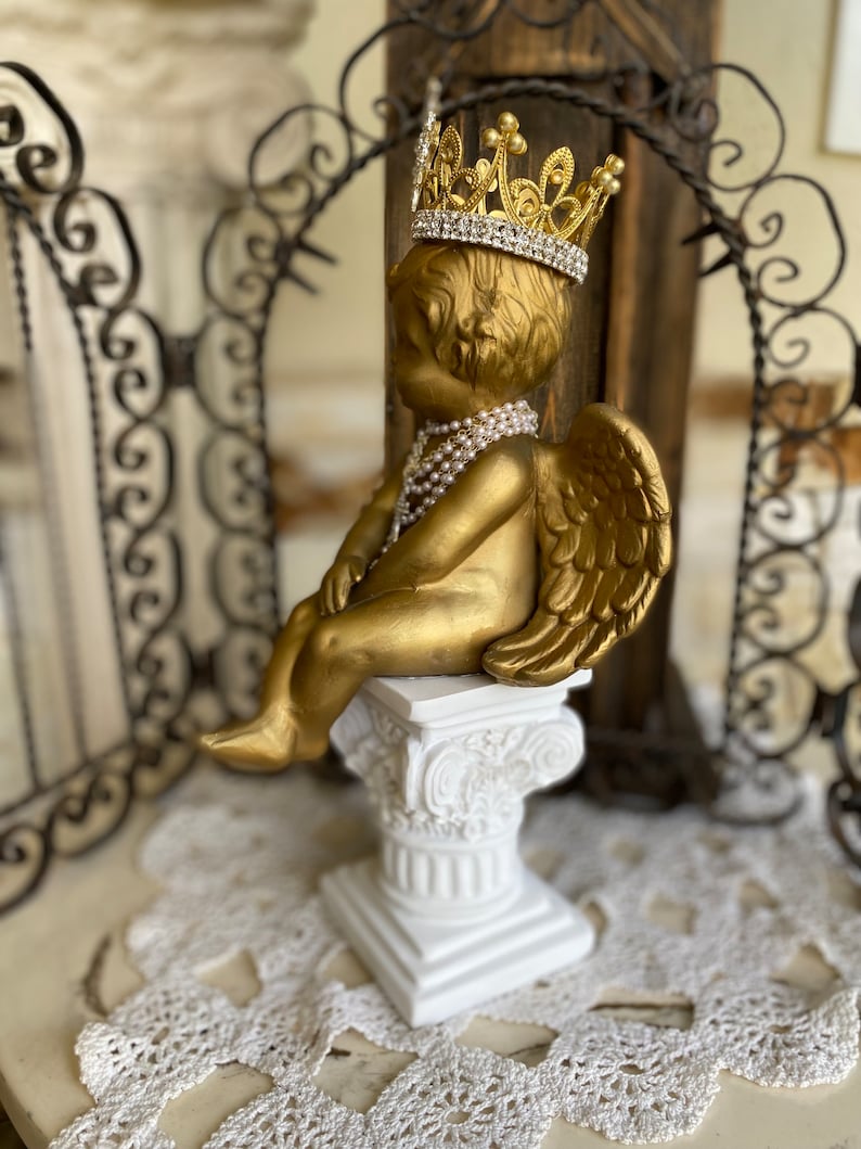 Gold Cherub Sitting on Column Stand - Etsy