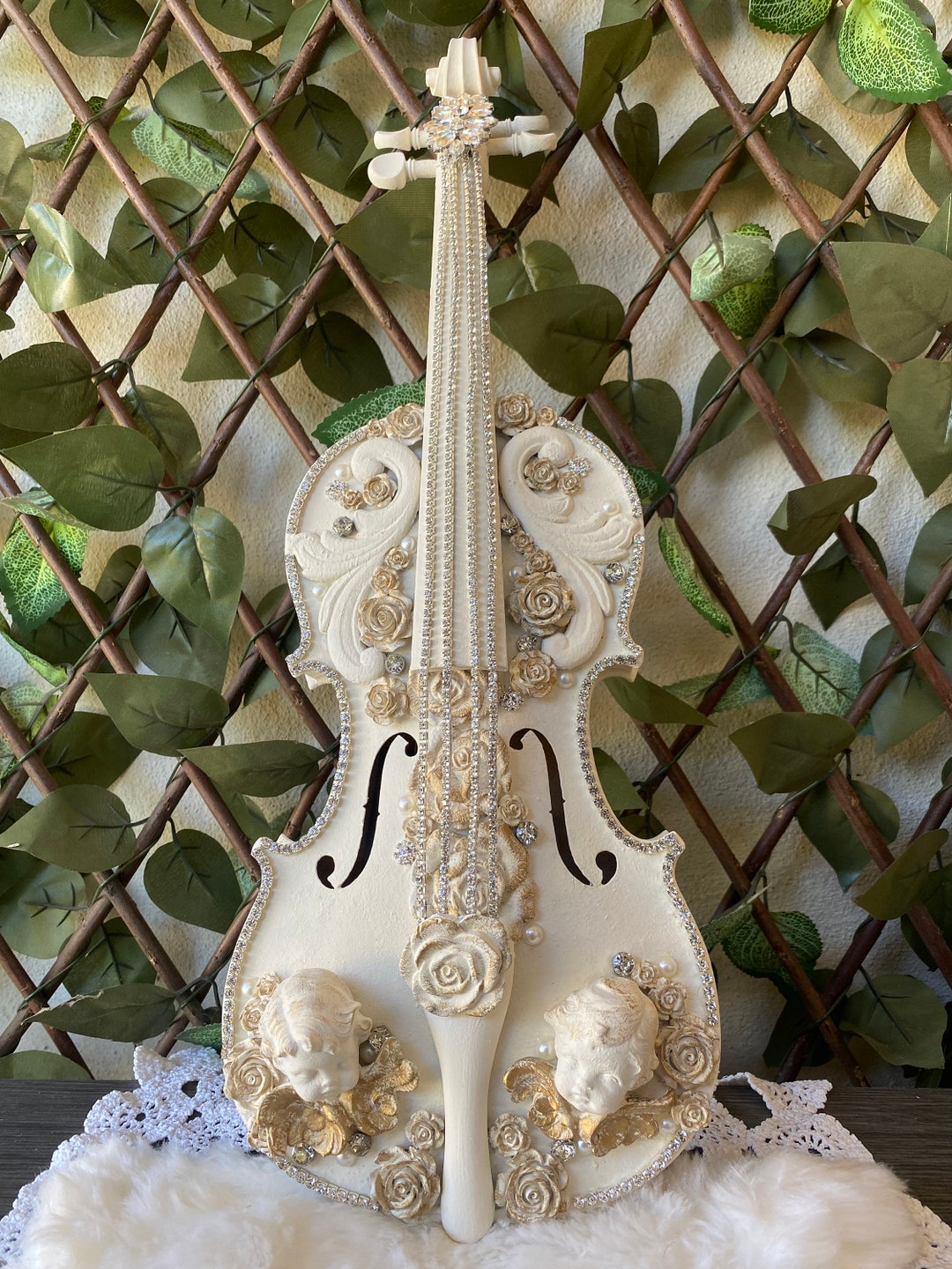 Violin Vintage Style Violinfrench Decor Shabby Chic Decorated Violin - Etsy
