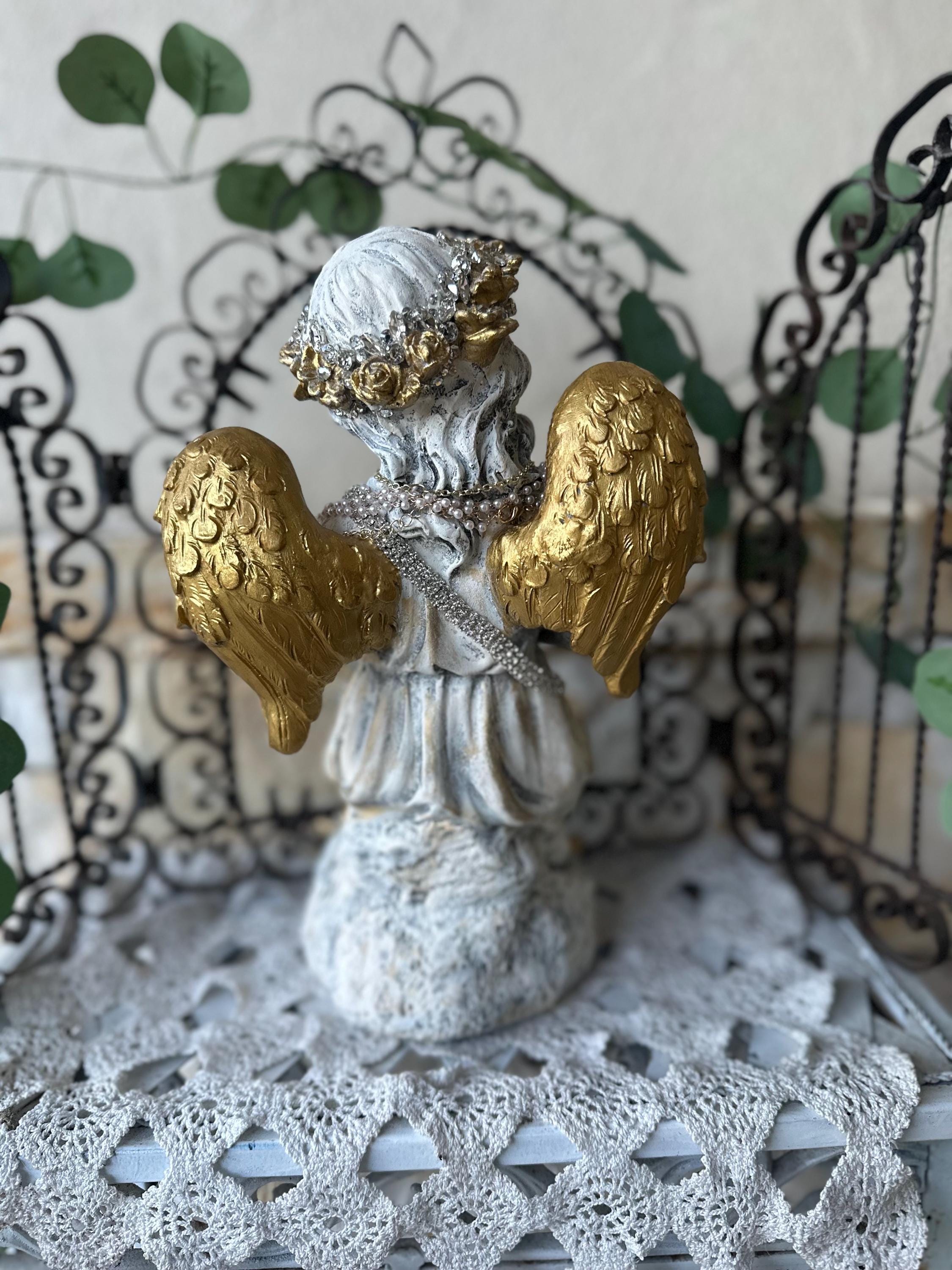 Angelic Praying Cherub Statue Shabby Chic Glamour French Angel Crowned ...