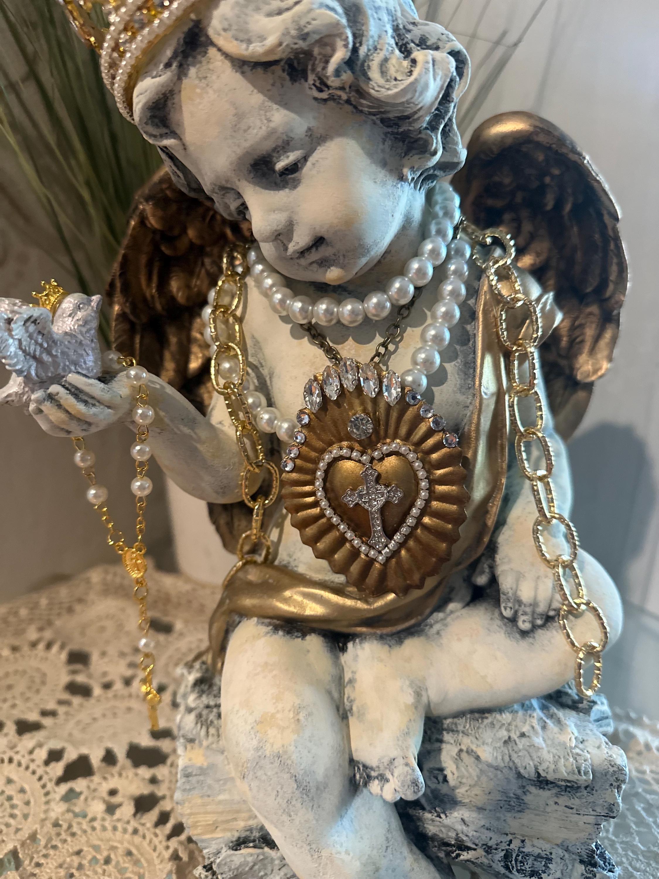 Angelic Cherub With Bird Statue Shabby Chic Glamour French Angel ...