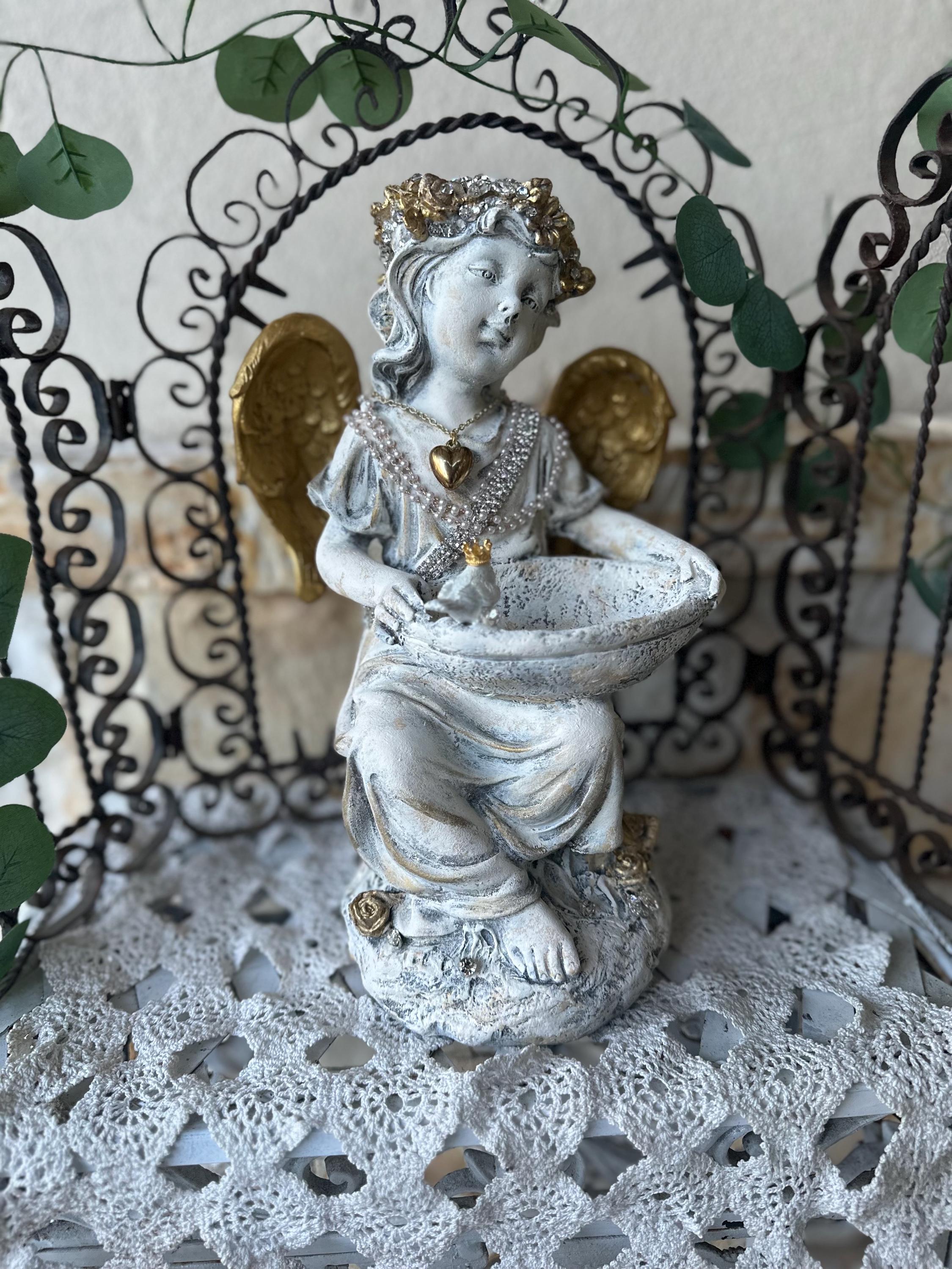 Angelic Praying Cherub Statue Shabby Chic Glamour French Angel Crowned ...