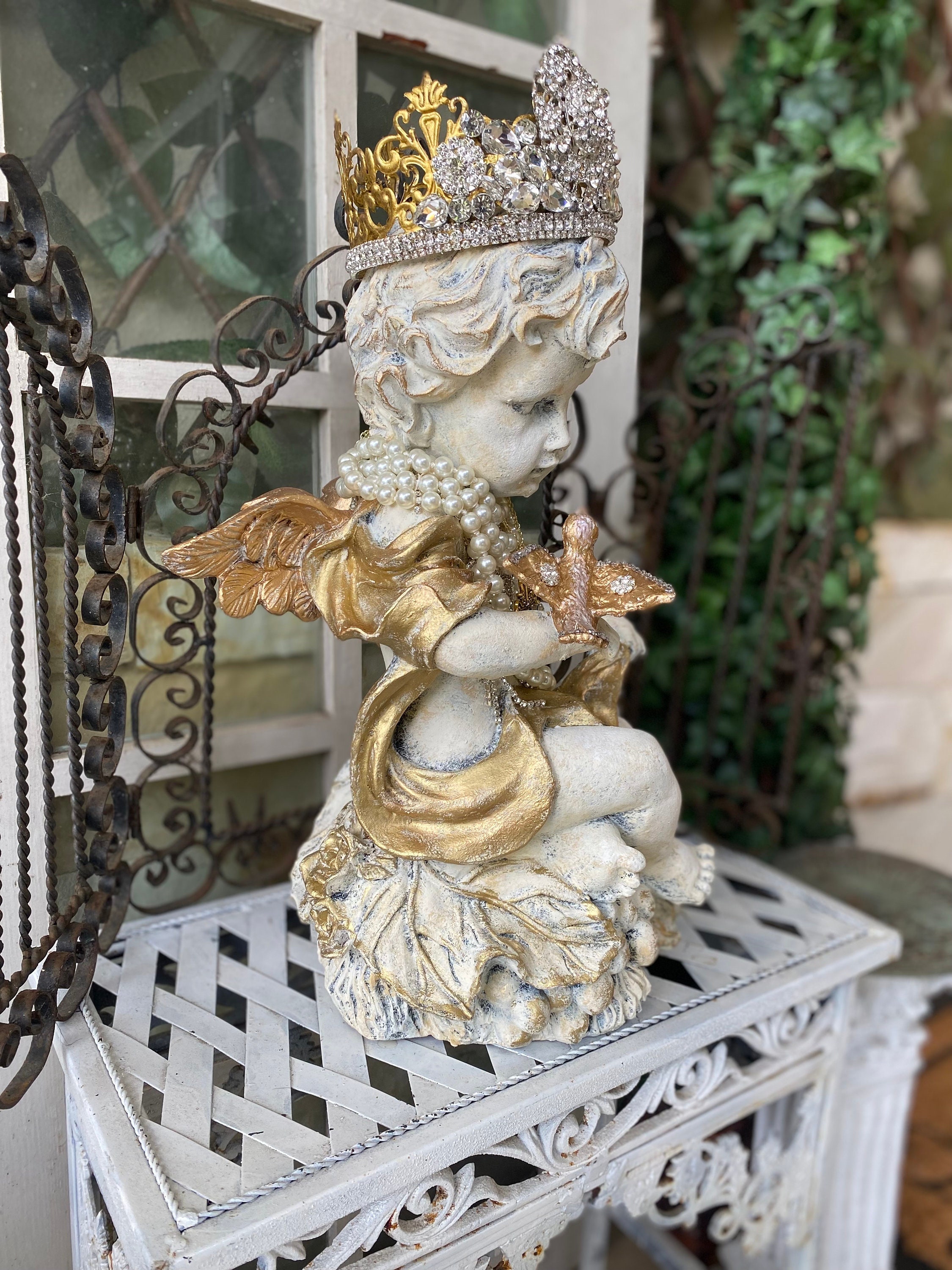 Angelic Cherub With Bird Statue Shabby Chic Glamour French Angel ...