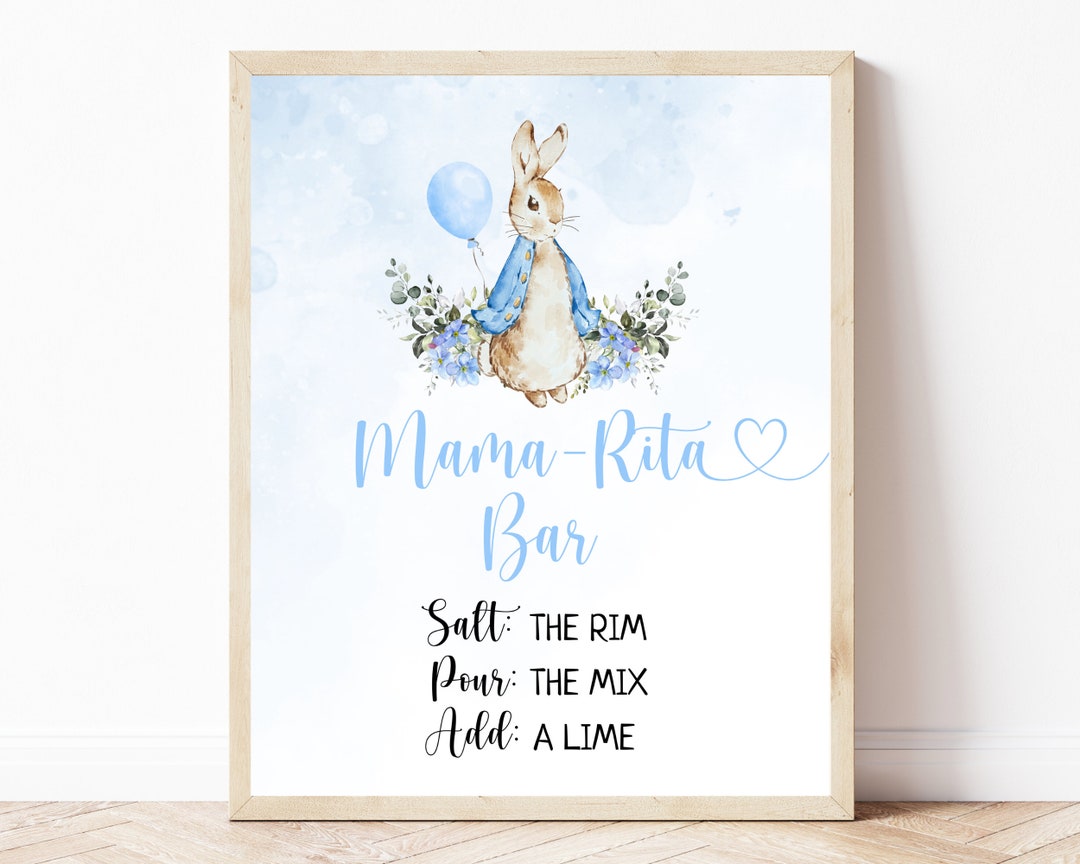 Peter Rabbit Baby Shower Mama-rita Bar Sign, Editable Templates, Rustic ...