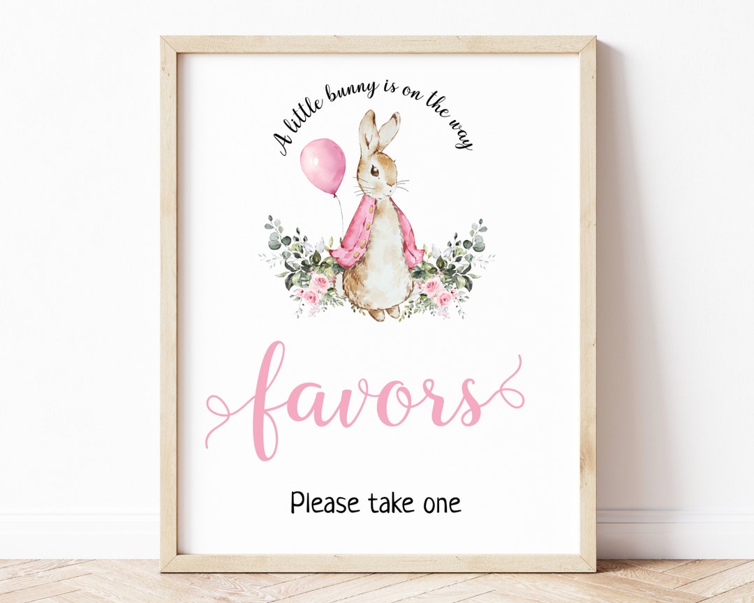 Peter Rabbit Girl Baby Shower Favors Sign, Gifts Sign, Editable Flopsy ...