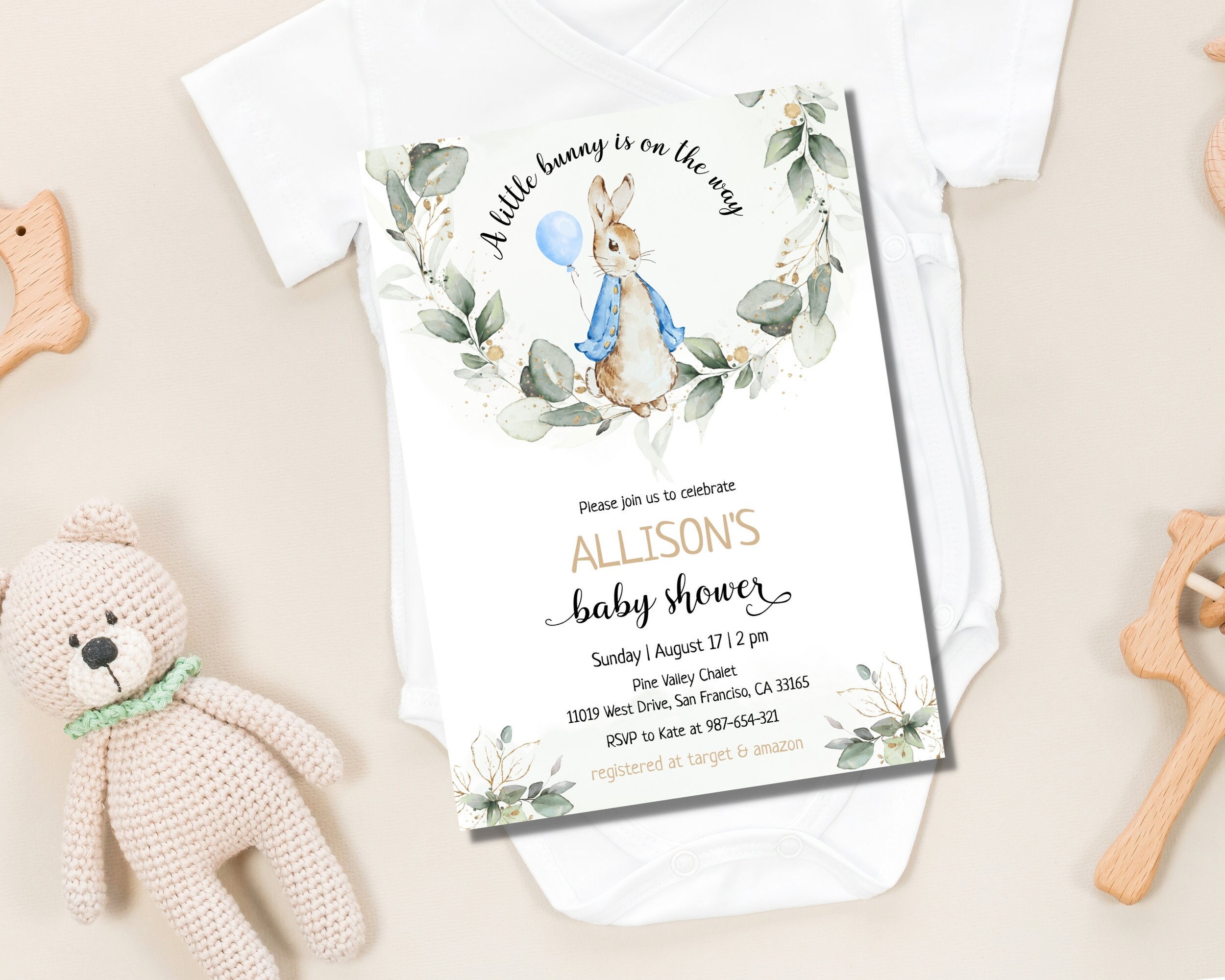 Peter Rabbit Baby Shower Invitation Template, Editable Flopsy Bunny ...