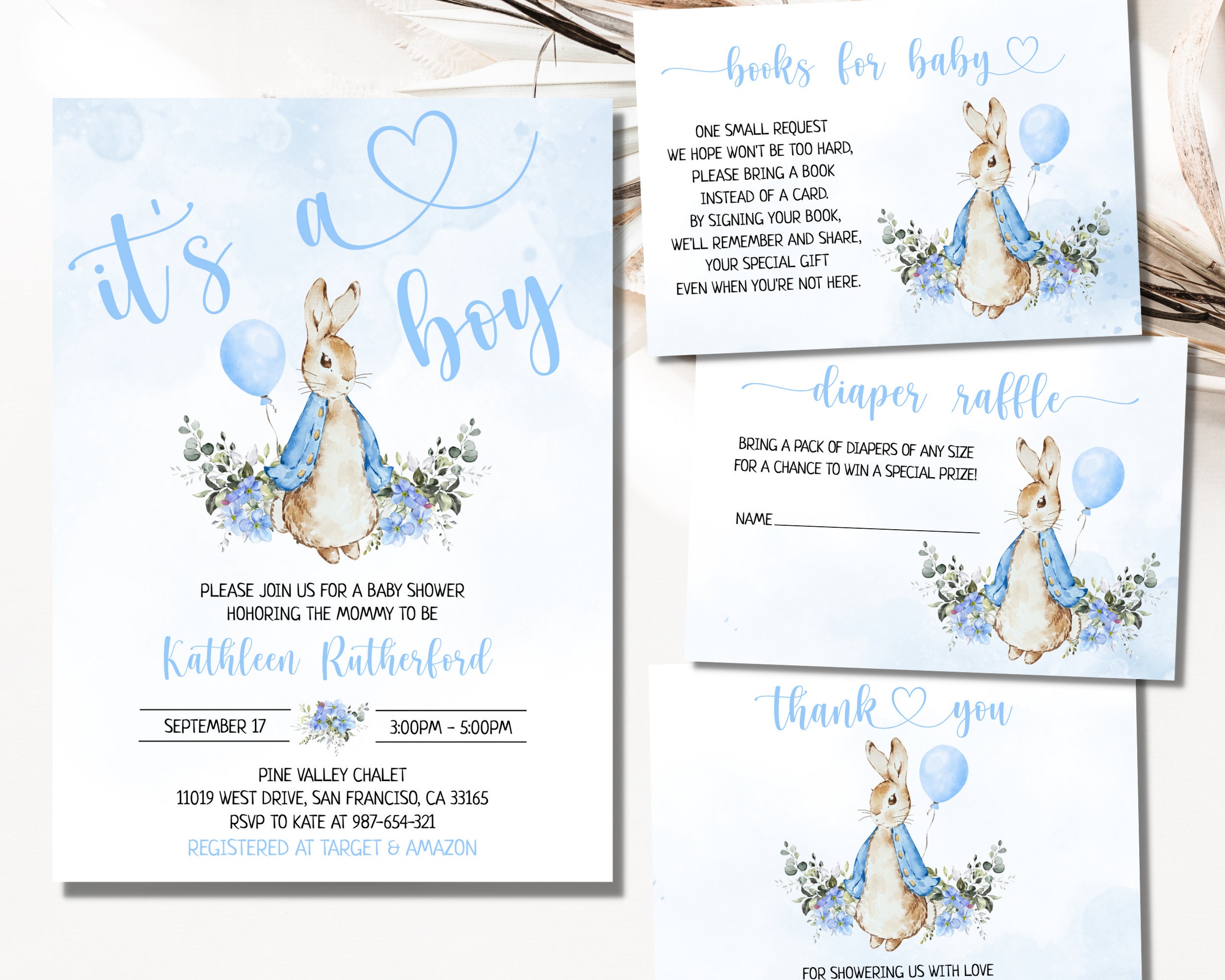 Peter Rabbit Baby Shower Invitation Set, Editable Invite Templates ...