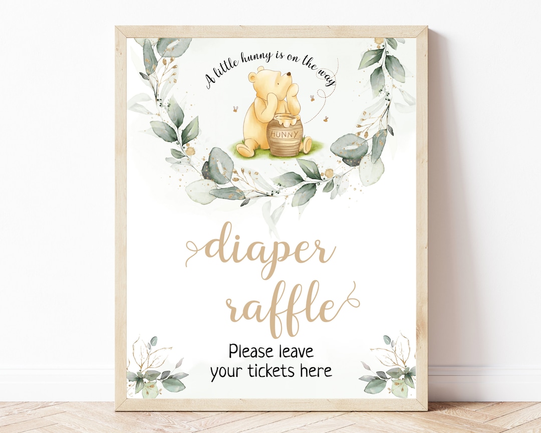 Eucalyptus Branch Design Winnie the Pooh Baby Shower Diaper Raffle Sign ...