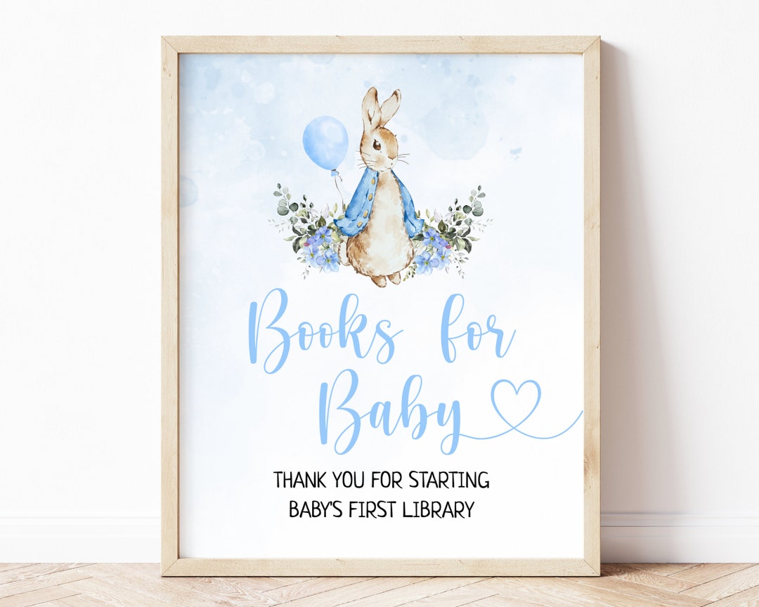 Peter Rabbit Boy Baby Shower Books for Baby Sign, Books Sign, Editable ...