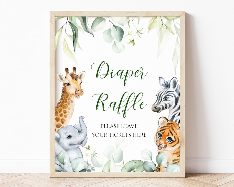 Safari Jungle Baby Shower Diaper Raffle Sign, A Little Wild One Baby ...