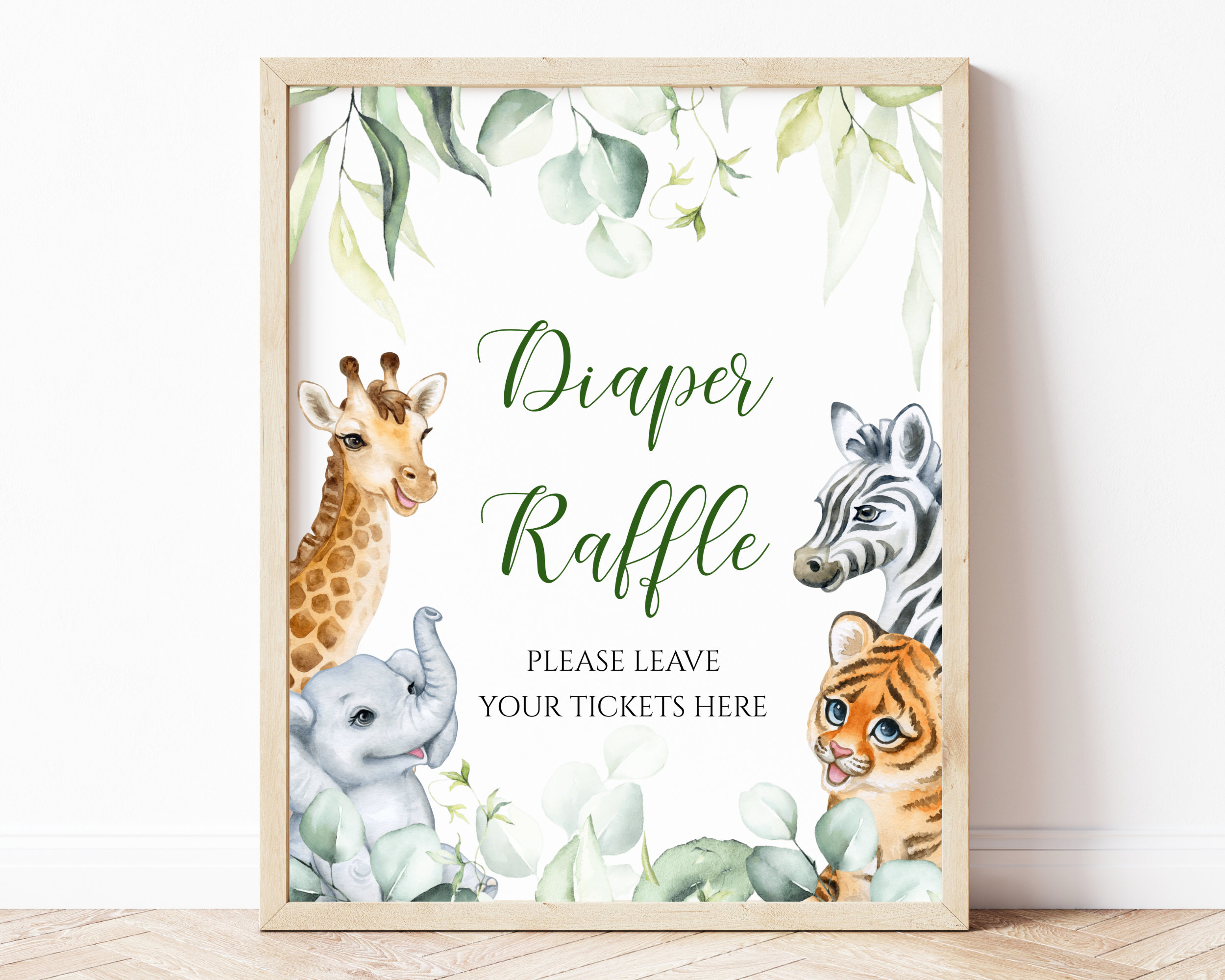 Safari Jungle Baby Shower Diaper Raffle Sign, A Little Wild One Baby ...