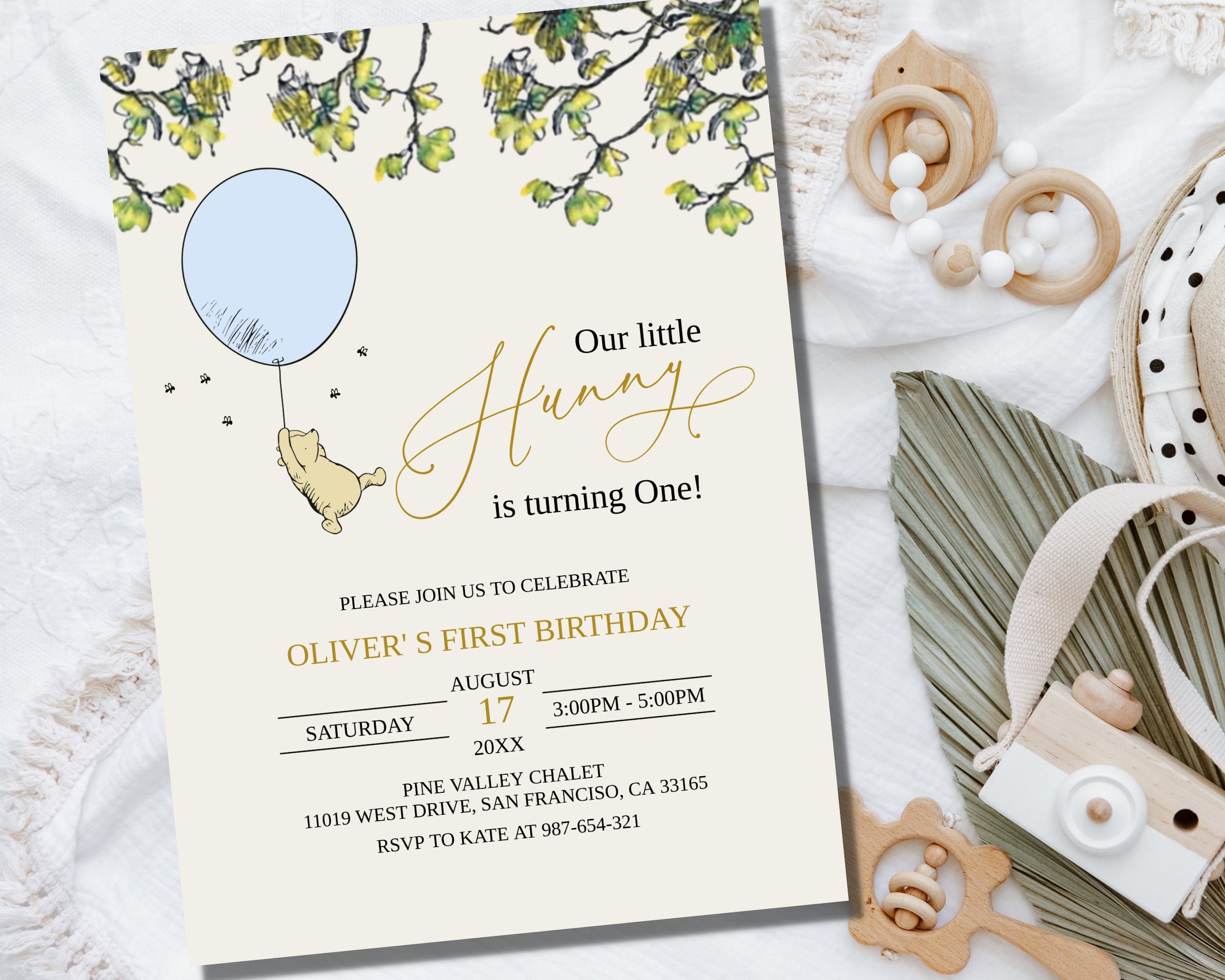 Classic Winnie the Pooh Boy 1st Birthday Invitation, Classic Winnie the ...