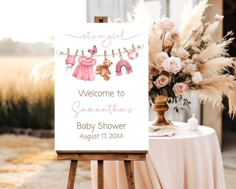 Boho Girl Clothesline Baby Shower Welcome Sign | It's a Girl Welcome ...