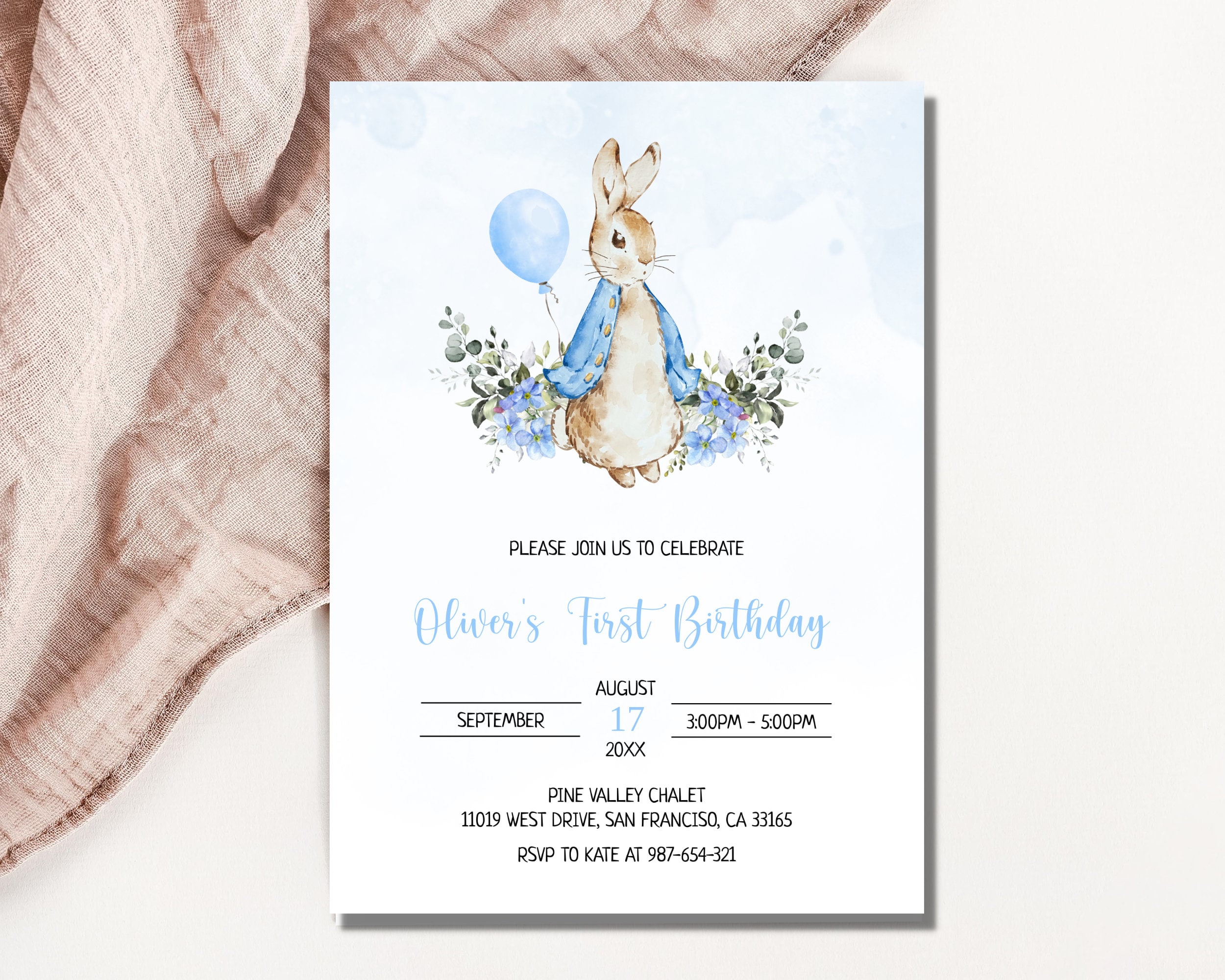 Peter Rabbit Boy 1st Birthday Invitation, Peter Rabbit Invitation, Boy ...