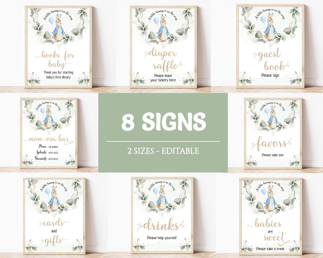 Peter Rabbit Baby Shower Party Signs Bundle Editable Flopsy Bunny Baby ...