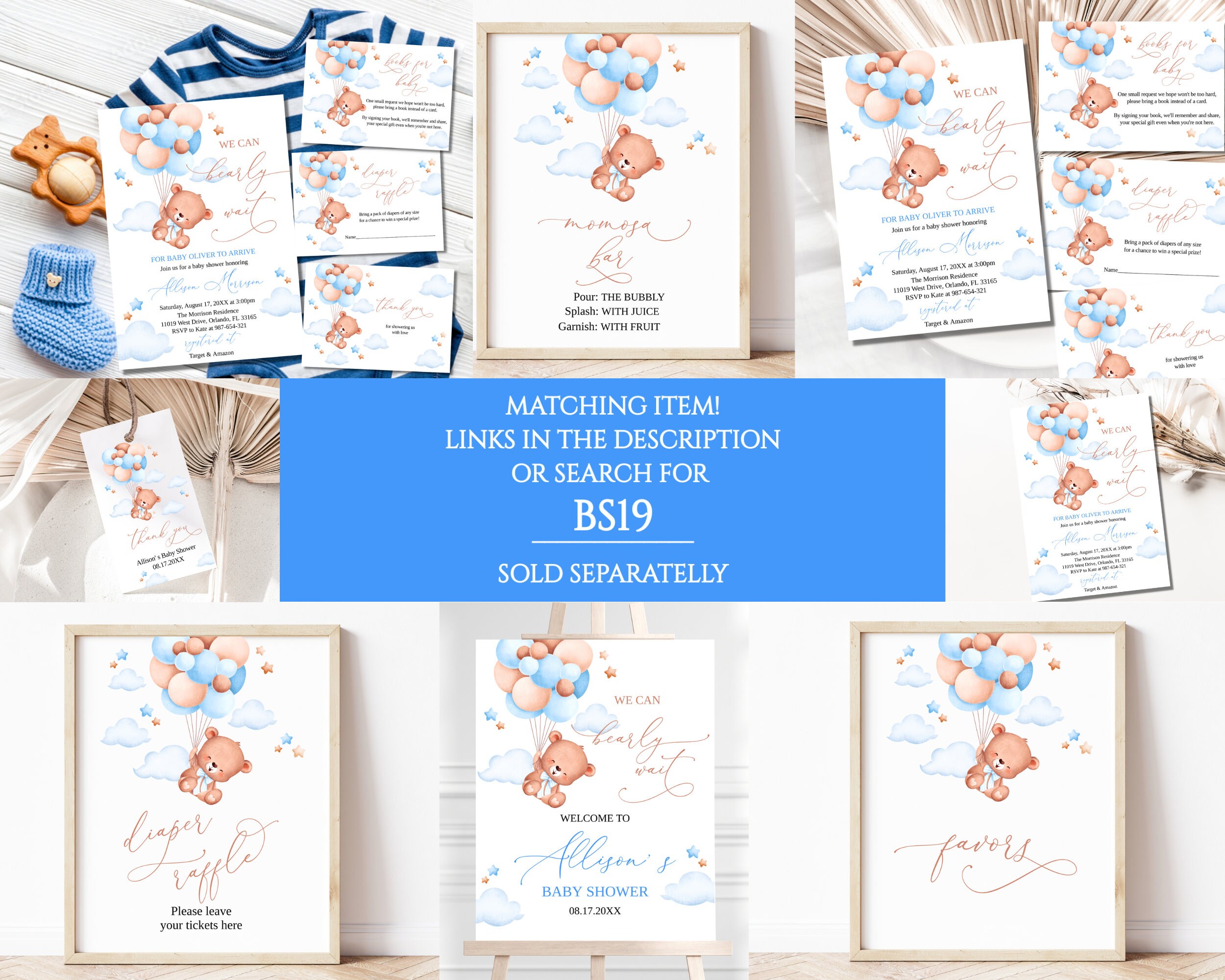 Editable Teddy Bear Boy Baby Shower Favor Tag, Teddy Bear Favor Label ...