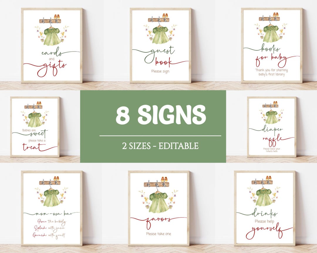 Boho Baby Shower Sign Bundle - 8 Printable Signs - Girl Clothesline ...