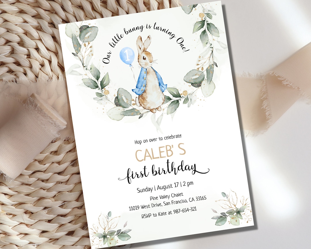 Peter Rabbit Boy 1st Birthday Invitation, Peter Rabbit Invitation, Boy ...