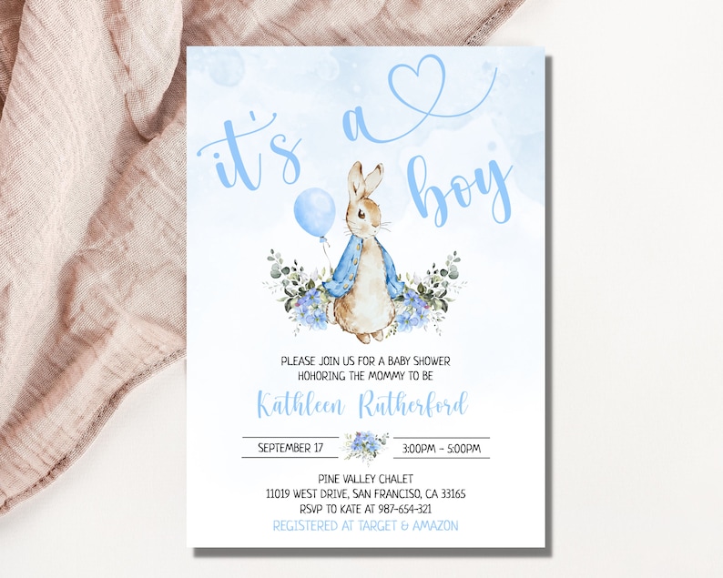 Peter Rabbit Baby Shower Invitation Editable Invite Template - Etsy