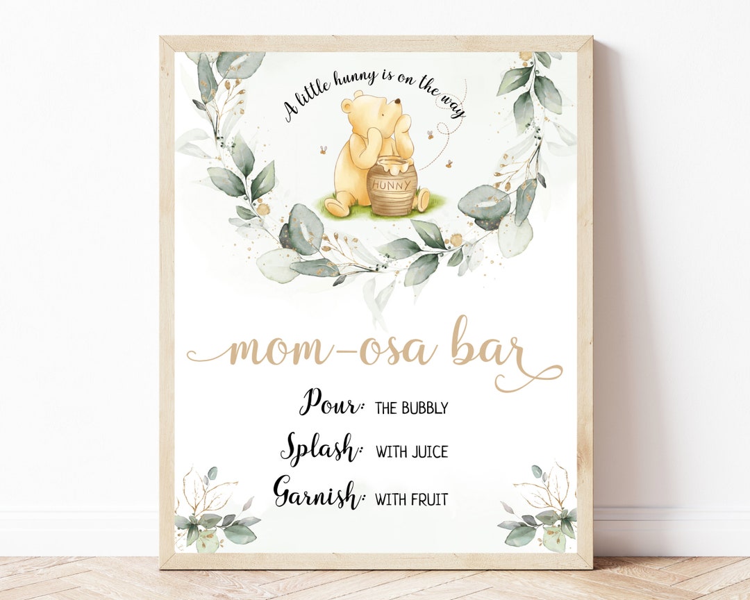 Eucalyptus Branch Design Winnie the Pooh Baby Shower Mom-osa Bar Sign ...