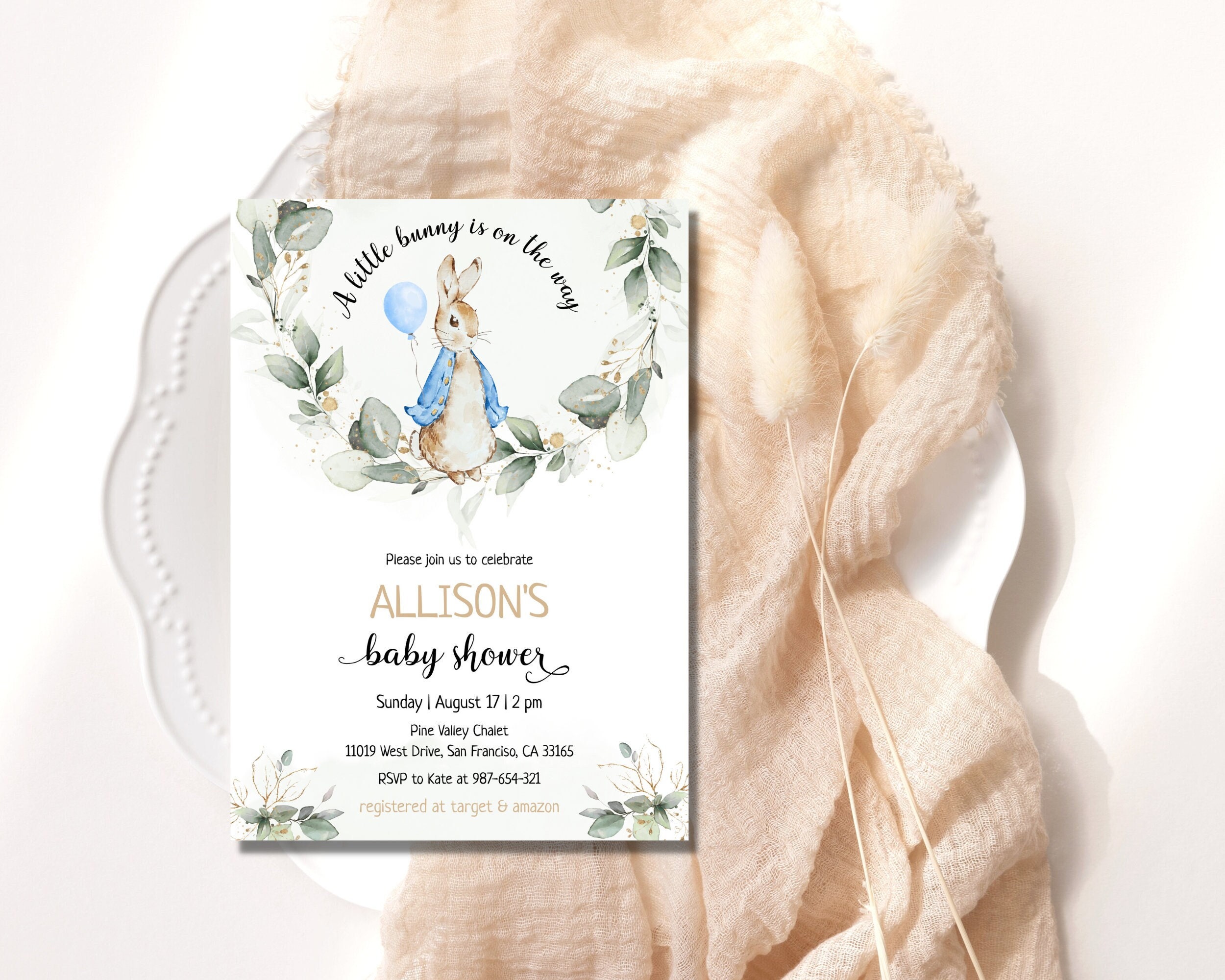 Peter Rabbit Baby Shower Invitation Template, Editable Flopsy Bunny ...