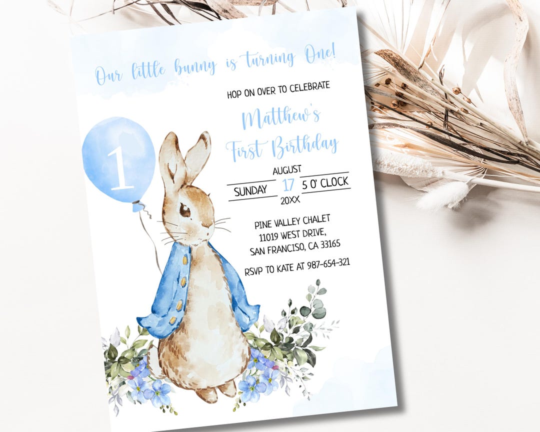 Peter Rabbit First Birthday Invitation Template, Peter Rabbit ...