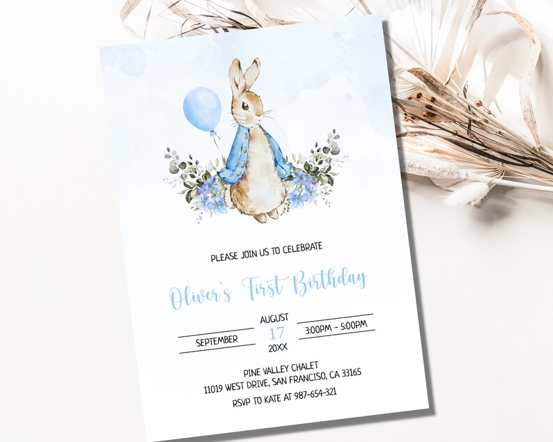 Peter Rabbit Boy 1st Birthday Invitation, Peter Rabbit Invitation, Boy ...