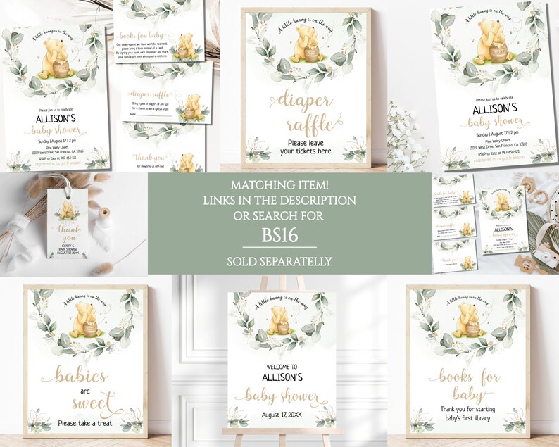 Eucalyptus Branch Design Winnie the Pooh Baby Shower Invitation ...