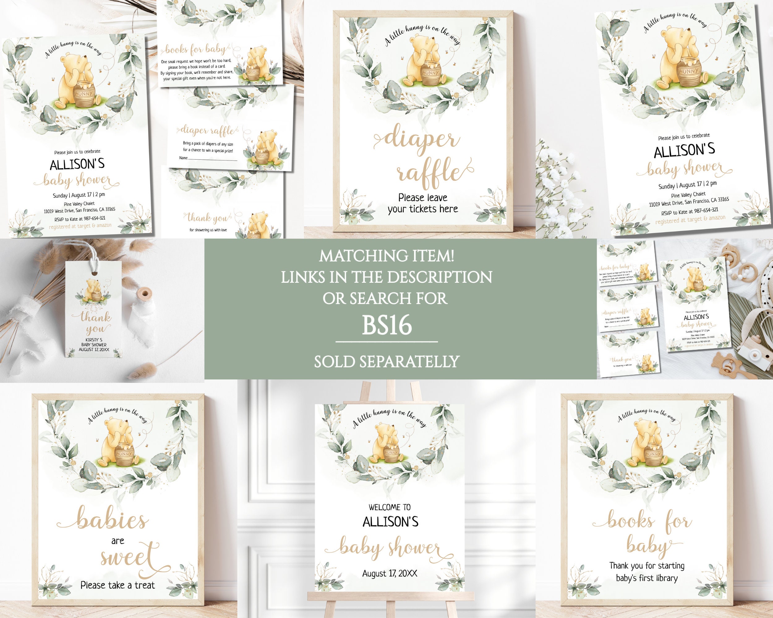 Eucalyptus Branch Design Winnie the Pooh Baby Shower Welcome Sign ...