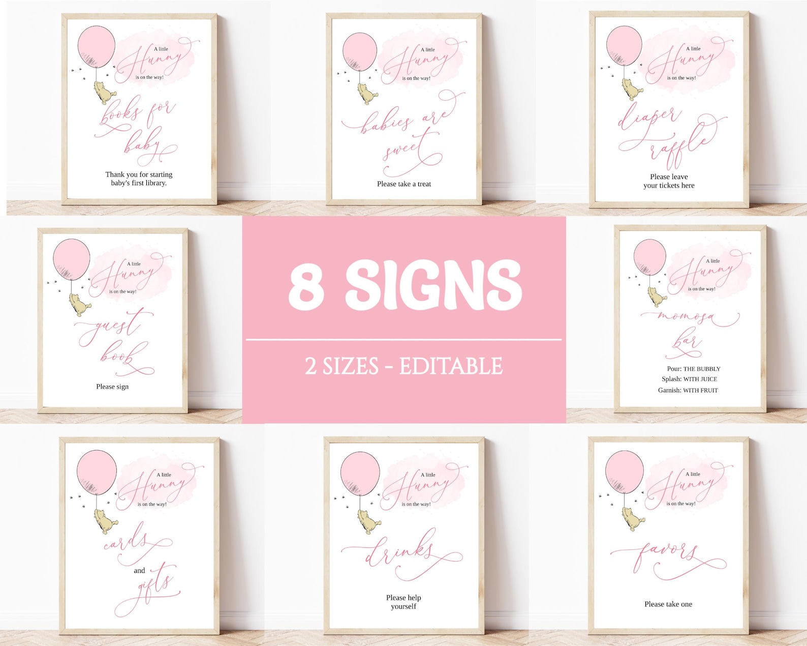 Editable Winnie the Pooh Signs Classic Winnie the Pooh Bear Baby Shower ...